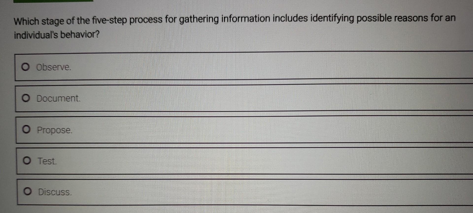 Solved Which stage of the five-step process for gathering | Chegg.com