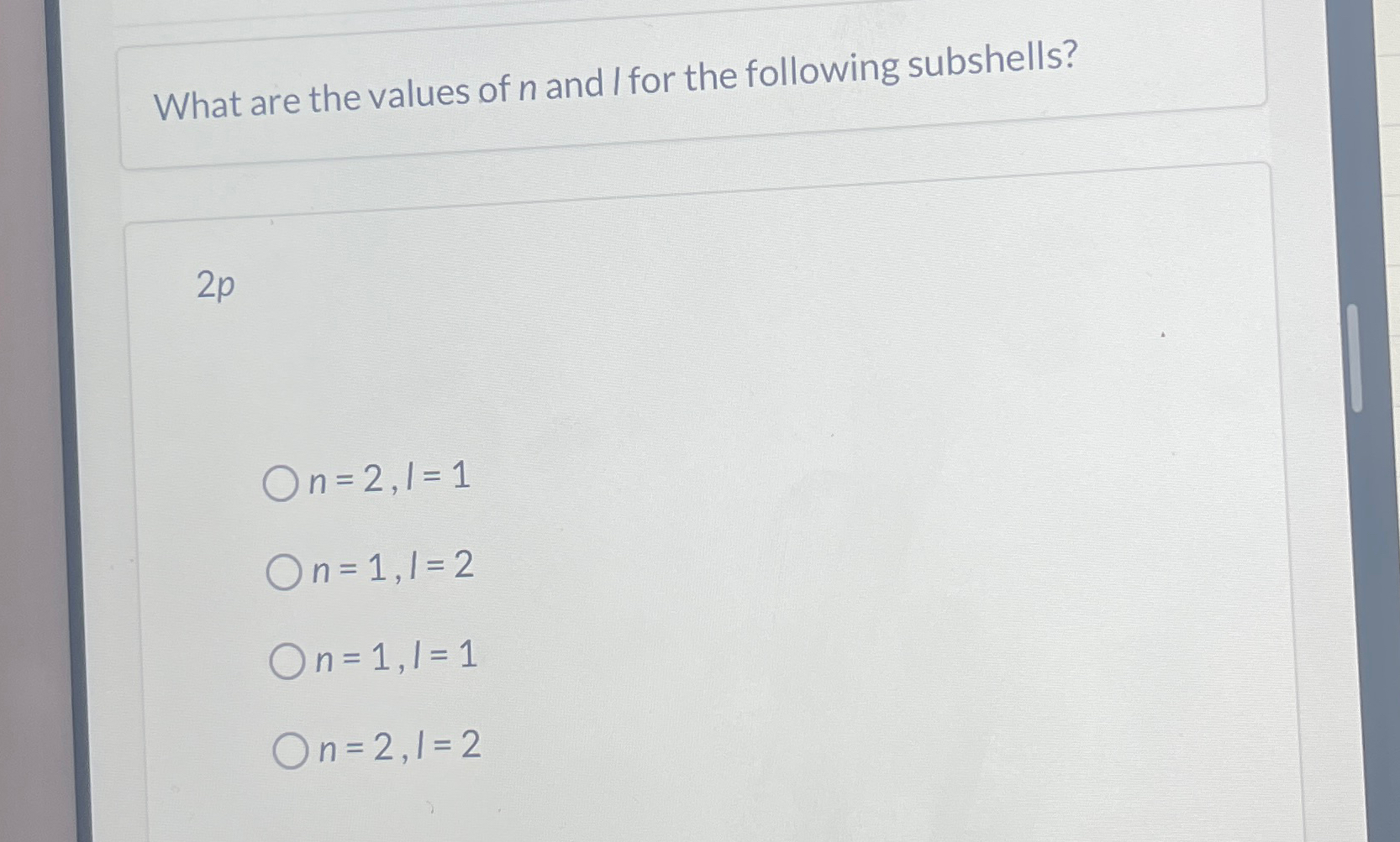 Solved What are the values of n ﻿and I for the following | Chegg.com