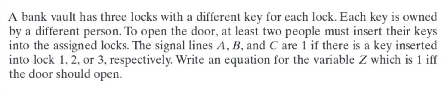Solved A bank vault has three locks with a different key for | Chegg.com