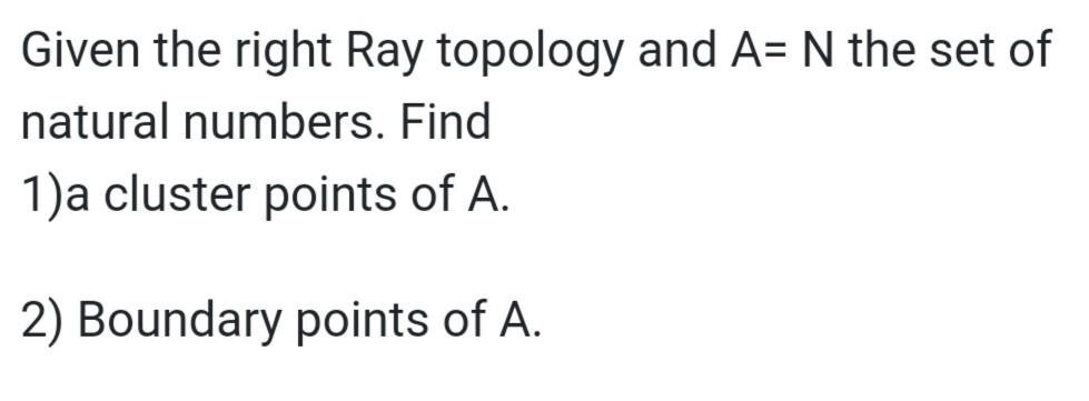 Solved Given the right Ray topology and A= N the set of | Chegg.com