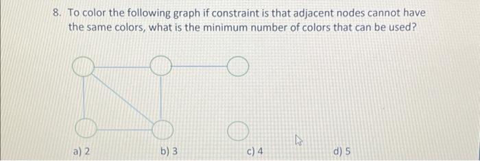 Solved 8. To color the following graph if constraint is that | Chegg.com