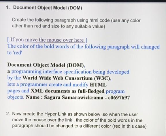 Solved 1. Document Object Model (DOM) Create the following | Chegg.com