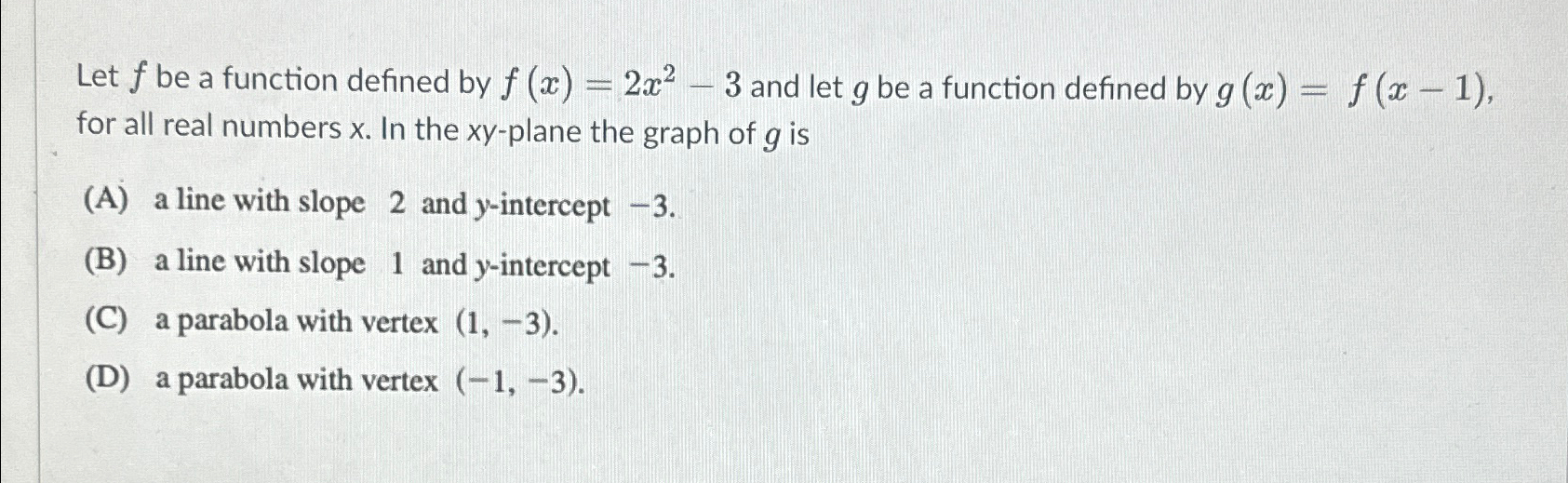 Solved Let f ﻿be a function defined by f(x)=2x2-3 ﻿and let g | Chegg.com