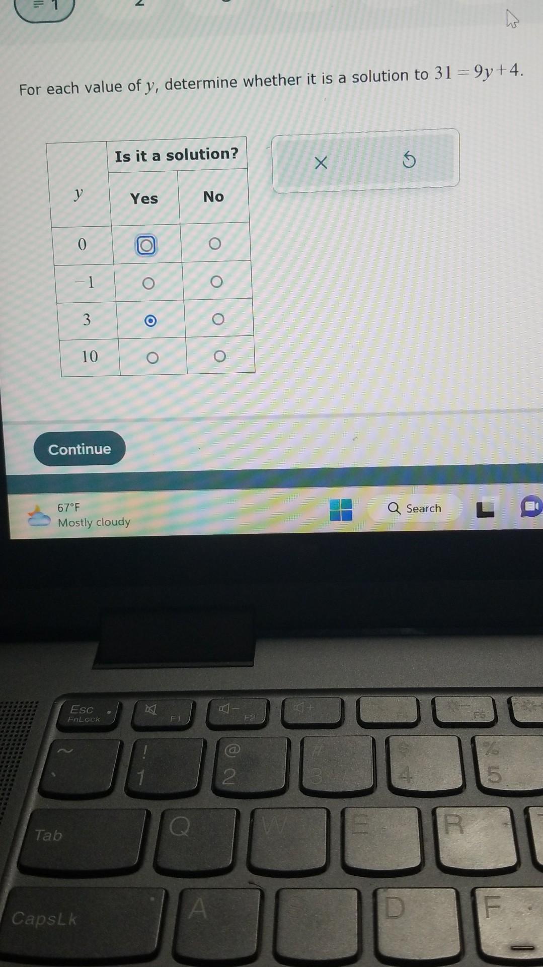 Solved For each value of y, determine whether it is a | Chegg.com