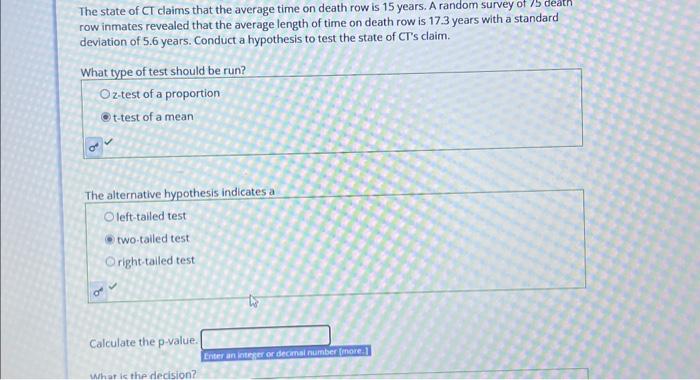 Solved The state of CT claims that the average time on death | Chegg.com