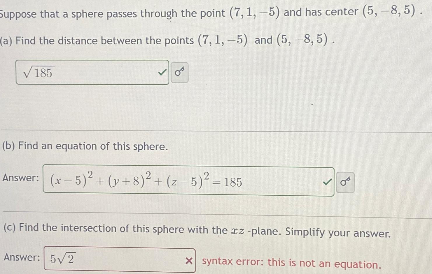 Suppose that a sphere passes through the point | Chegg.com