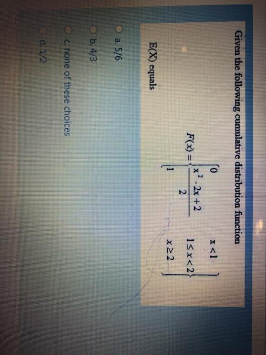 Solved Given the following cumulative distribution function | Chegg.com