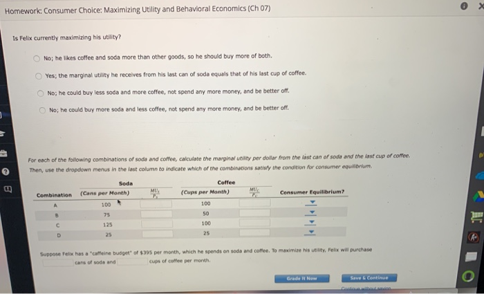Solved Homework: Consumer Choice: Maximizing Utility and | Chegg.com