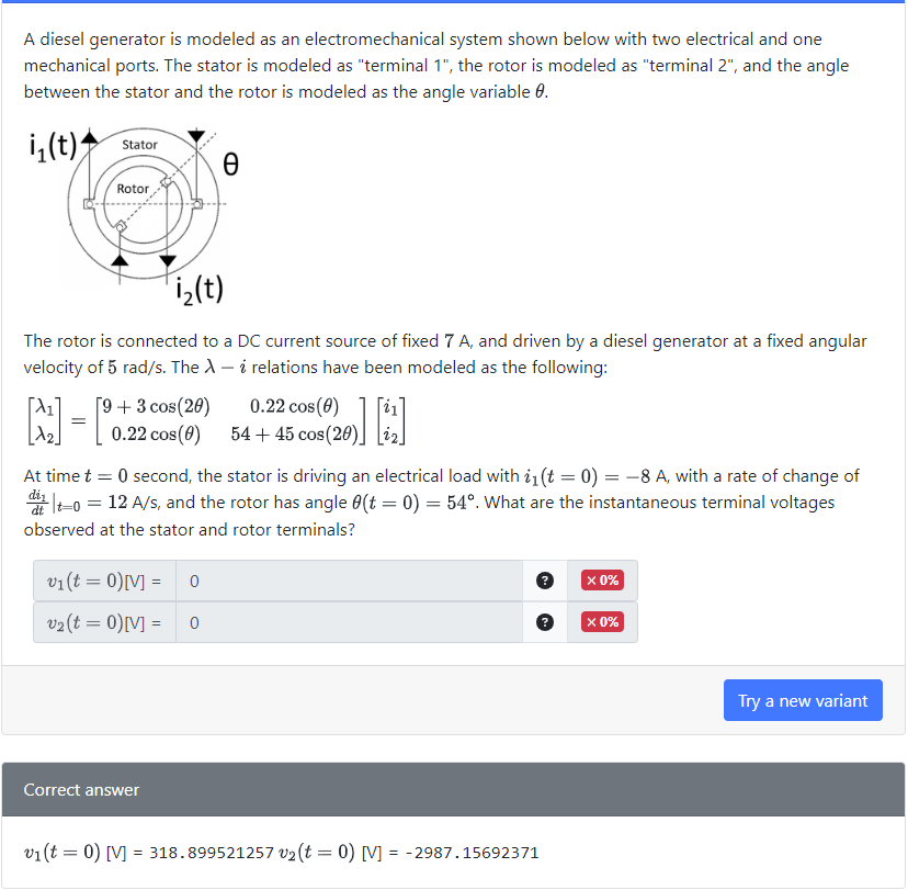 Solved A diesel generator is modeled as an electromechanical | Chegg.com