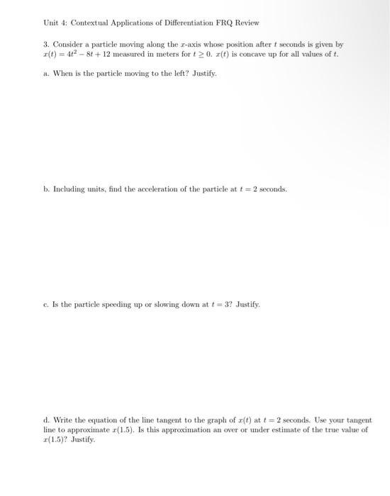 Solved Unit 4 Contextual Applications Of Differentiation