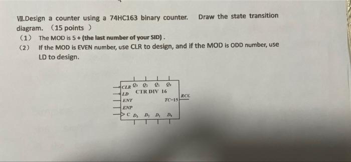 Solved VII.Design a counter using a 74HC163 binary counter. | Chegg.com