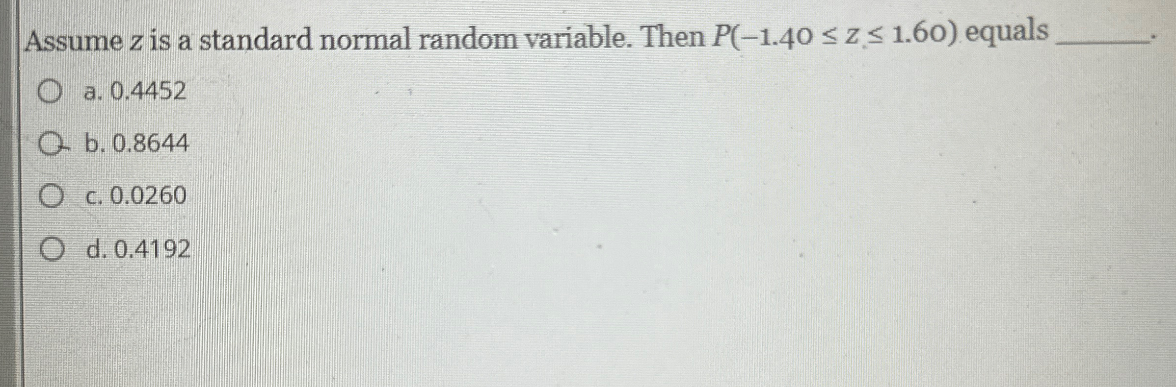 Solved Assume z ﻿is a standard normal random variable. Then | Chegg.com