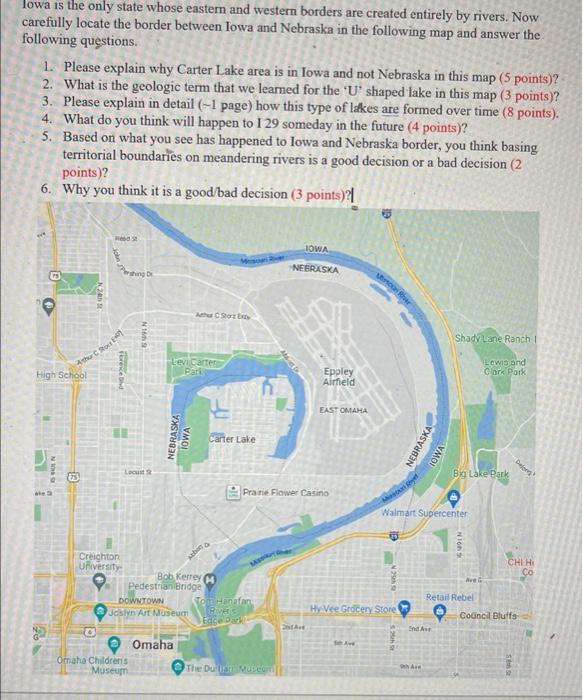 Solved lowa is the only state whose eastern and western | Chegg.com