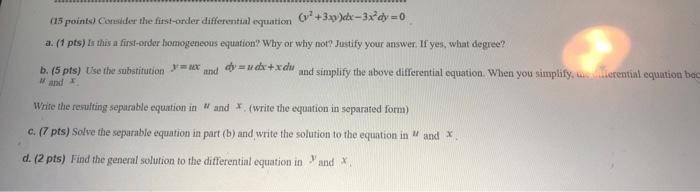 Solved a5 points) Consider the first-onder differential | Chegg.com