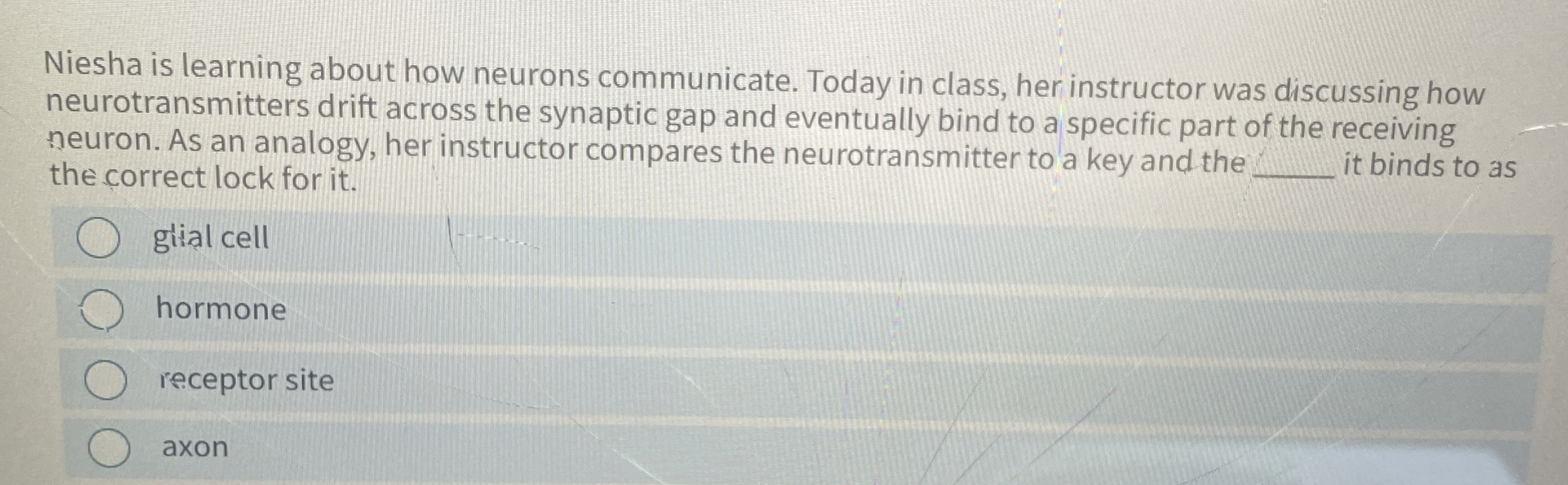 Solved Niesha is learning about how neurons communicate. | Chegg.com
