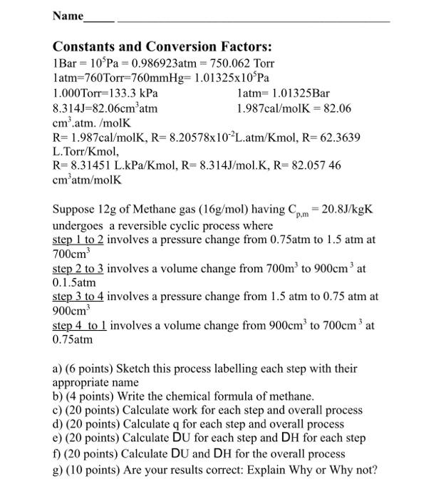 Constants and Conversion Factors: 1Bar=105 | Chegg.com