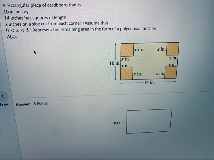 Solved A rectangular piece of cardboard that is 10 inches by | Chegg.com