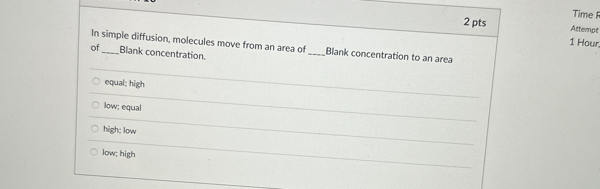 Solved 2 ﻿ptsIn simple diffusion, molecules move from an | Chegg.com