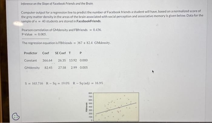 Solved Inference on the Slope of Facebook Friends and the | Chegg.com