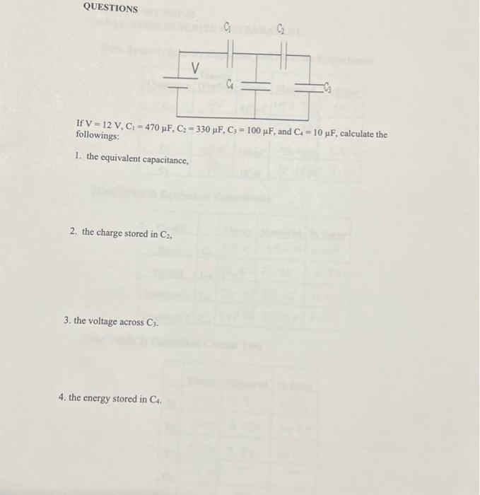 Solved If V=12 V,C1=470μF,C2=330μF,C3=100μF, and C4=10μF, | Chegg.com