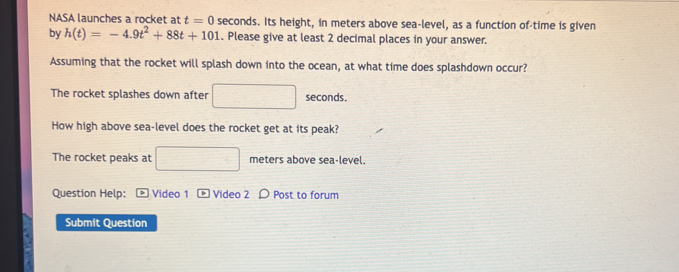 Solved NASA launches a rocket at t=0 ﻿seconds. Its height, | Chegg.com