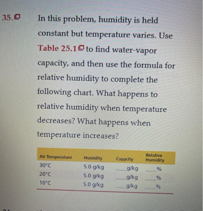 Solved 35,0 In this problem, humidity is held constant but | Chegg.com