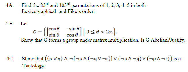 Solved 4A. ﻿Find the 83rd ﻿and 103rd ﻿permutations of | Chegg.com