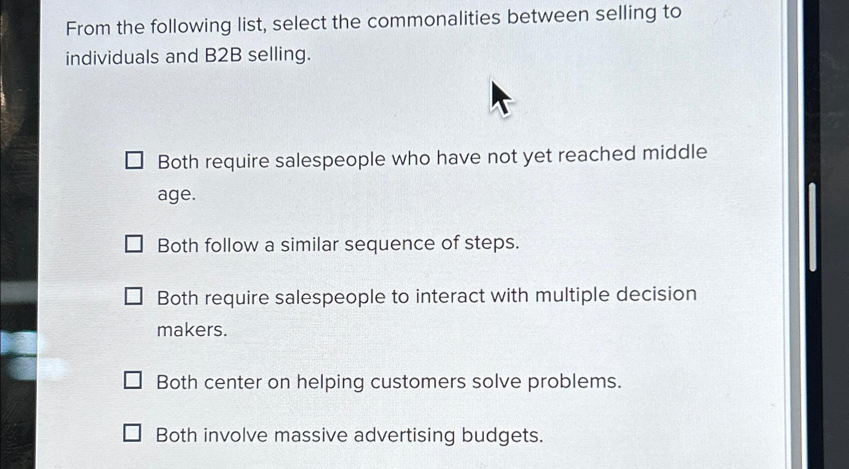 Solved From the following list, select the commonalities | Chegg.com