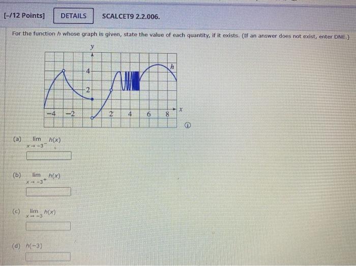 Solved [-/12 Points] DETAILS SCALCET9 2.2.006. For the | Chegg.com
