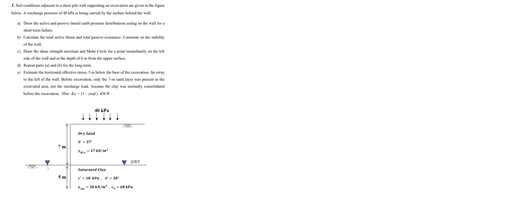 Solved . ﻿Soil conditions adjacent to a sheet pile wall | Chegg.com