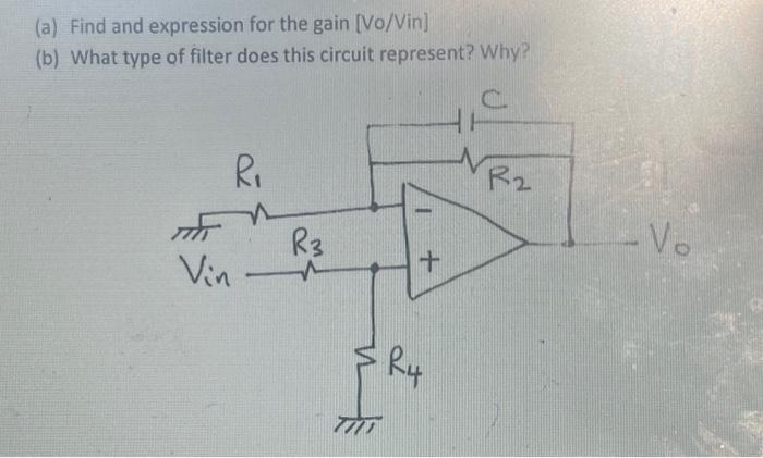 Solved (a) Find and expression for the gain [Vo/Vin] (b) | Chegg.com