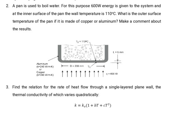 Solved 2. A pan is used to boil water. For this purpose 600W | Chegg.com