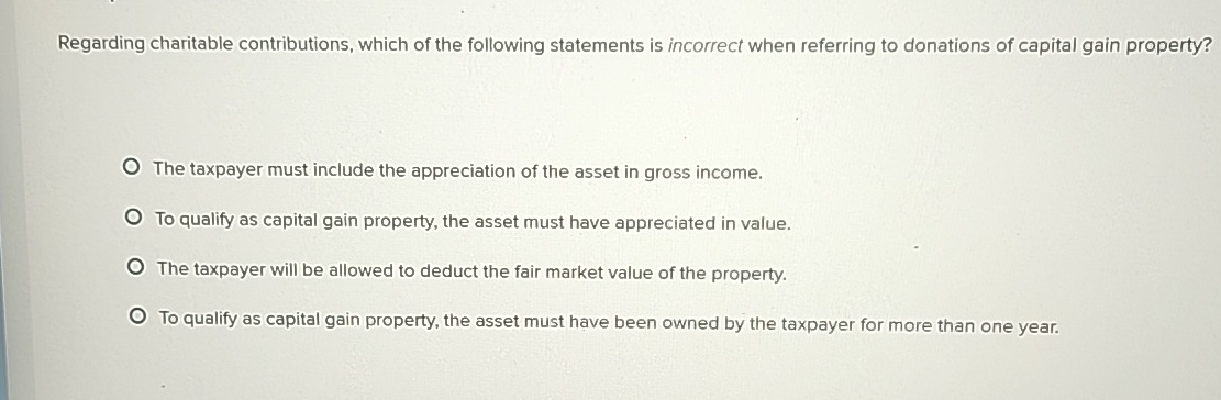 Solved Regarding charitable contributions, which of the | Chegg.com