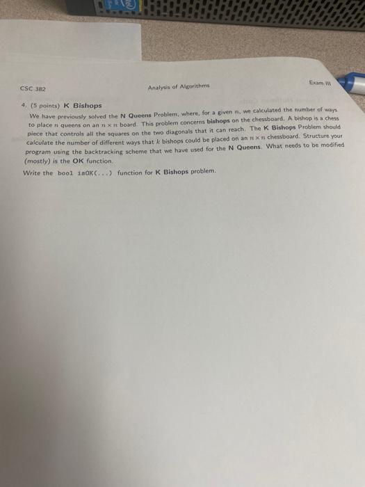 Bom CSC 382 Analysis of Algorithms 4. (5 points) K | Chegg.com