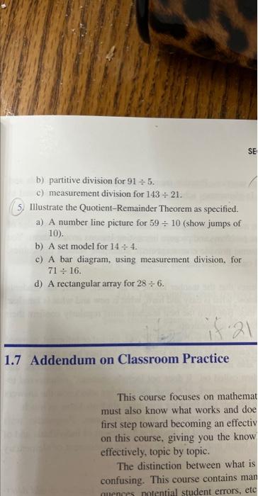 Solved b) partitive division for 91÷5. c) measurement | Chegg.com