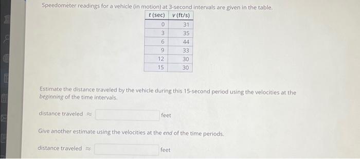 Solved Speedometer readings for a vehicie (in motion) at | Chegg.com