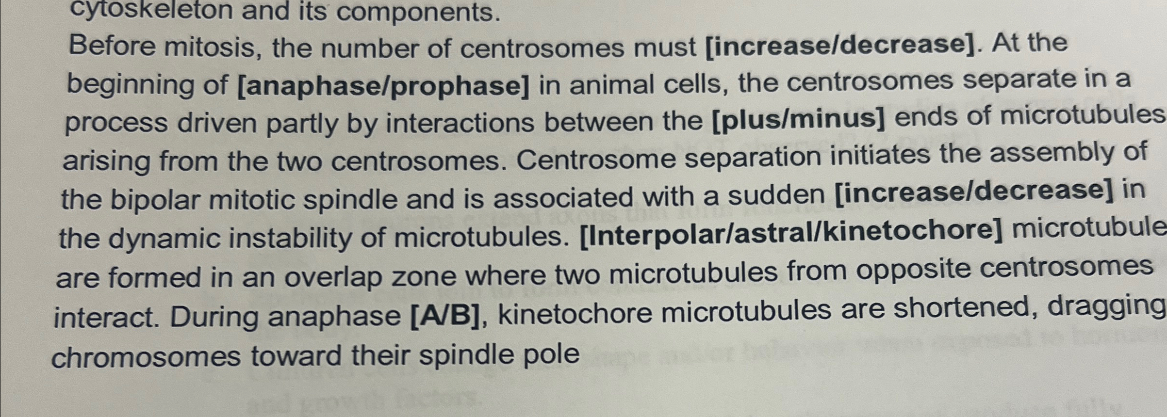 Solved cytoskeleton and its components.Before mitosis, the | Chegg.com
