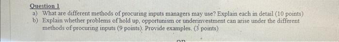 Question 1 a) What are different methods of procuring | Chegg.com