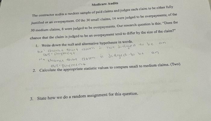 Solved Medleare Audits The contractor audits a random sample | Chegg.com