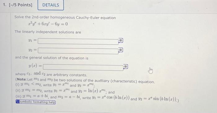 Solved Solve the 2 nd-order homogeneous Cauchy-Euler | Chegg.com