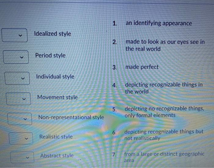 Solved 1. an identifying appearance Idealized style 2. made | Chegg.com