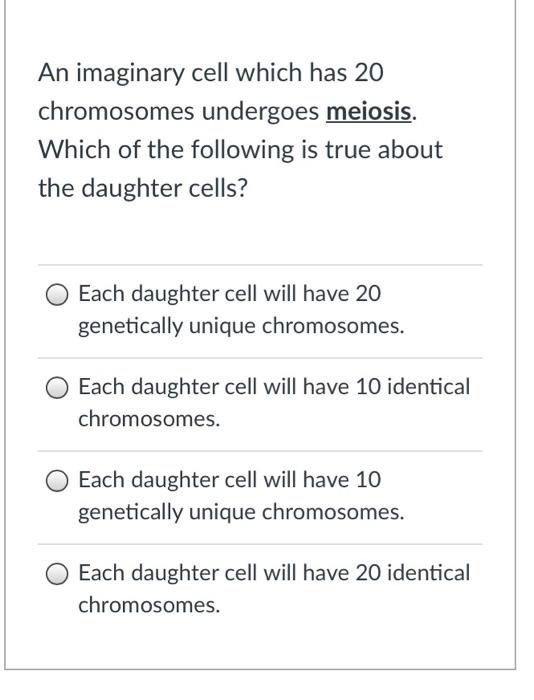 Solved An imaginary cell which has 20 chromosomes undergoes | Chegg.com