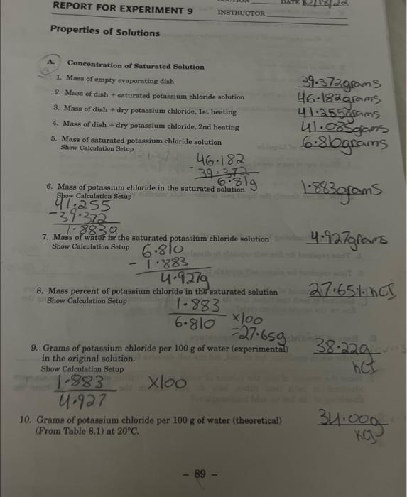 Solved 6. Mass of potassium chloride in the saturated | Chegg.com