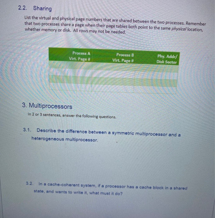 Solved 2.2. Sharing List the virtual and physical page | Chegg.com