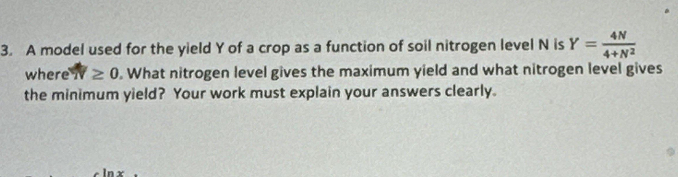 Solved A model used for the yield Y ﻿of a crop as a function | Chegg.com