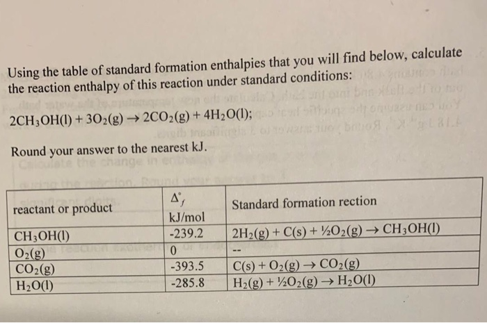 Solved Using the table of standard formation enthalpies that | Chegg.com