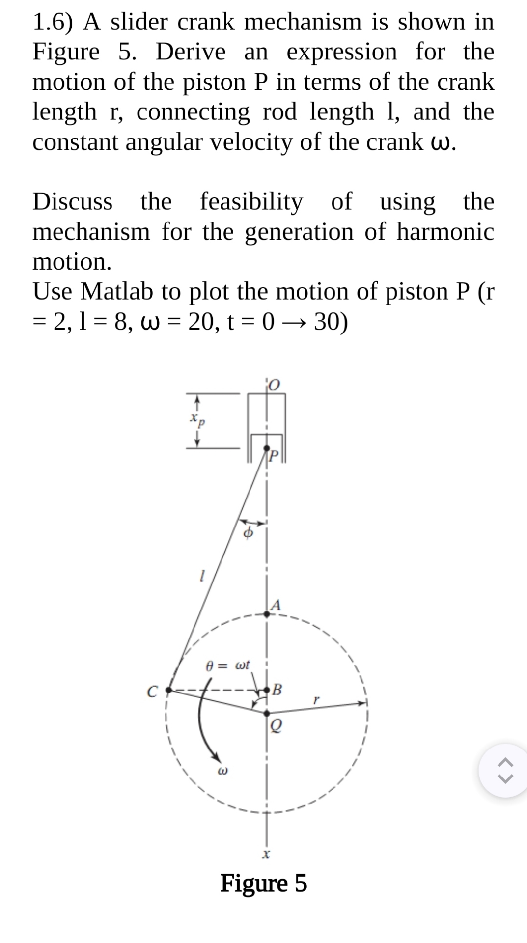 Solved 1.6) ﻿A slider crank mechanism is shown in Figure 5. | Chegg.com