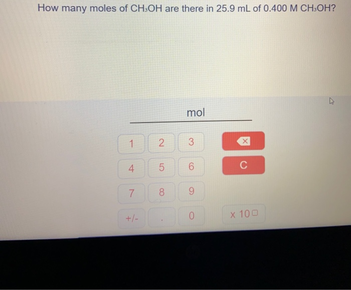 Solved How many moles of CH3OH are there in 25.9 mL of 0.400 | Chegg.com