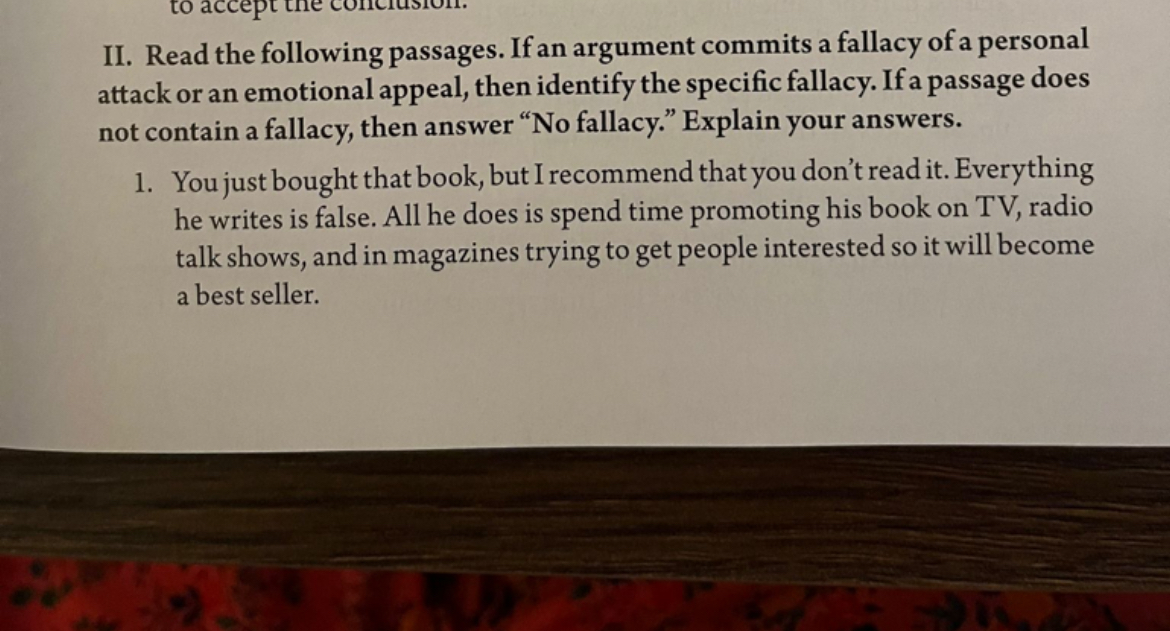 Solved II. ﻿Read the following passages. If an argument | Chegg.com