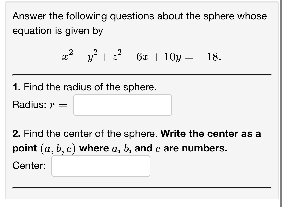 Solved Answer the following questions about the sphere whose | Chegg.com